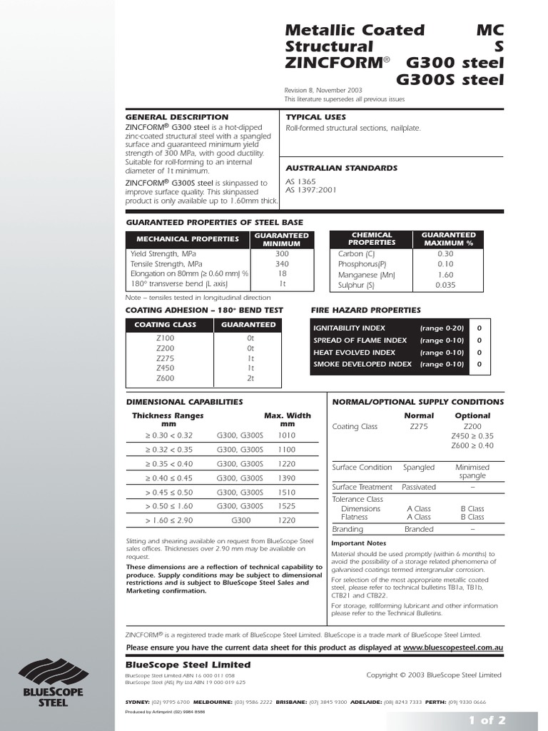 Zincform G300 G300S | PDF | Ultimate Tensile Strength | Strength Of ...