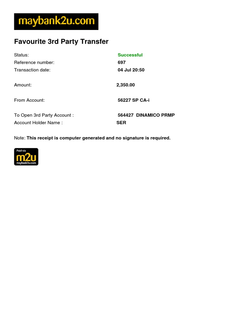 Favourite 3rd Party Transfer: Status: Reference Number: Transaction ...