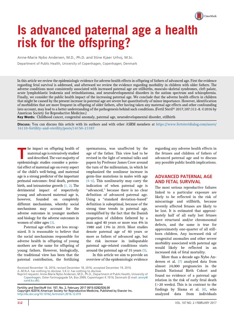 Is Advanced Paternal Age A Health Risk For The Offspring? | PDF ...