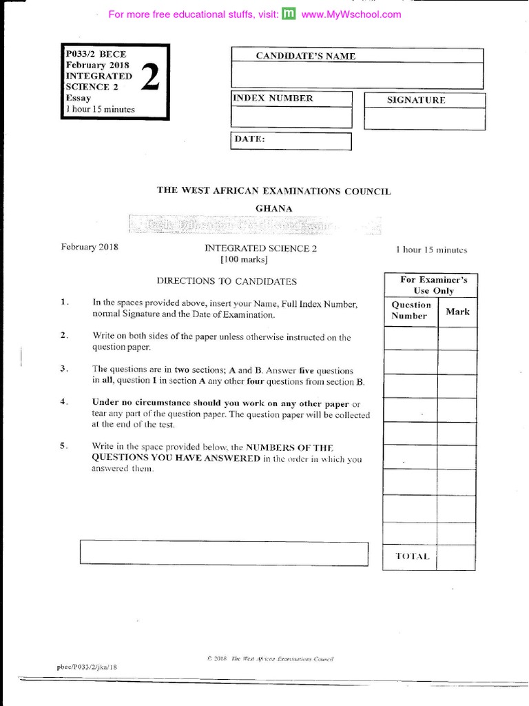 Science - Bece E 2018p Min | PDF