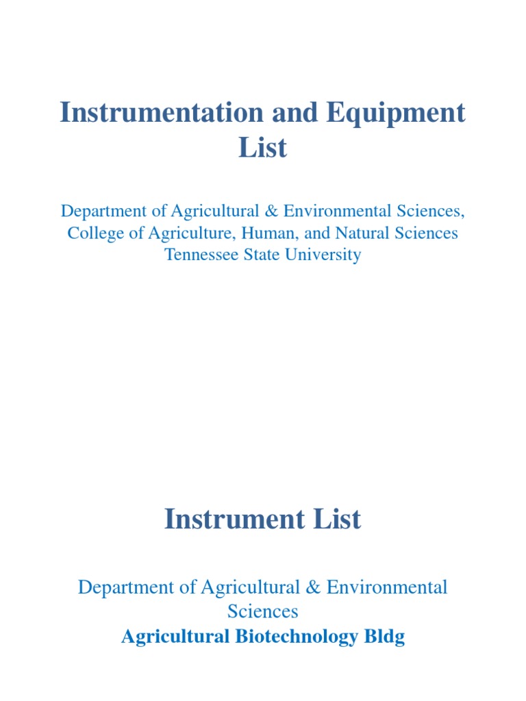 Instrumentation and Equipment List | PDF | Metalworking | Welding