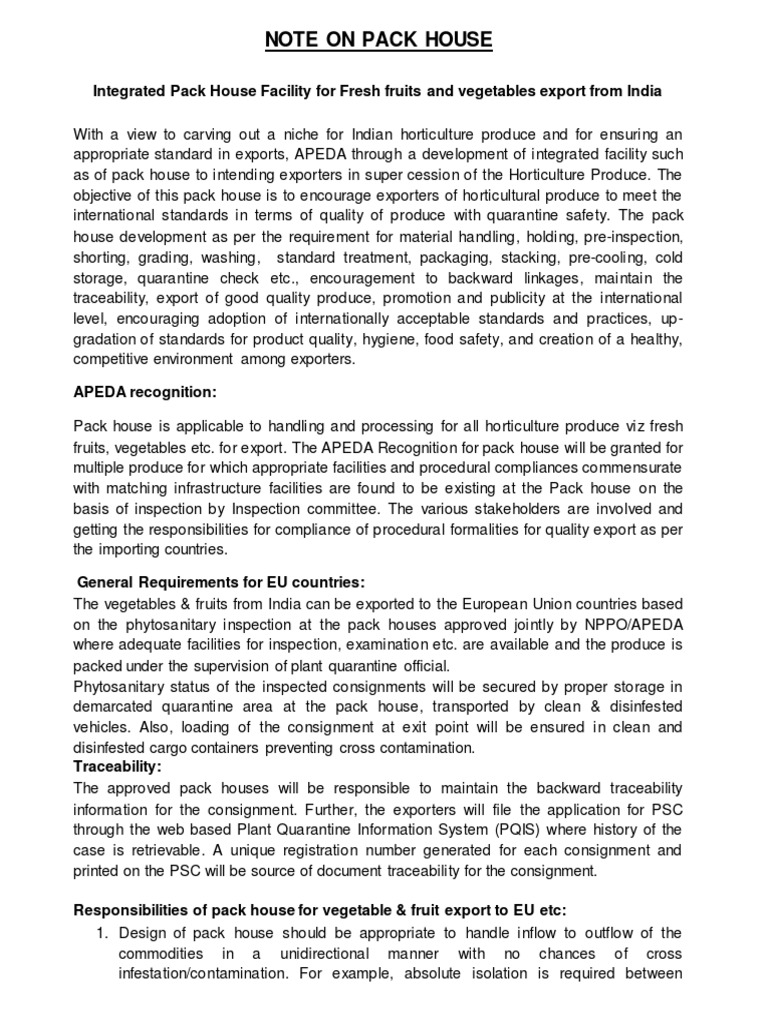 Integrated Pack House for Fresh Exports | PDF | Vegetables | Farms