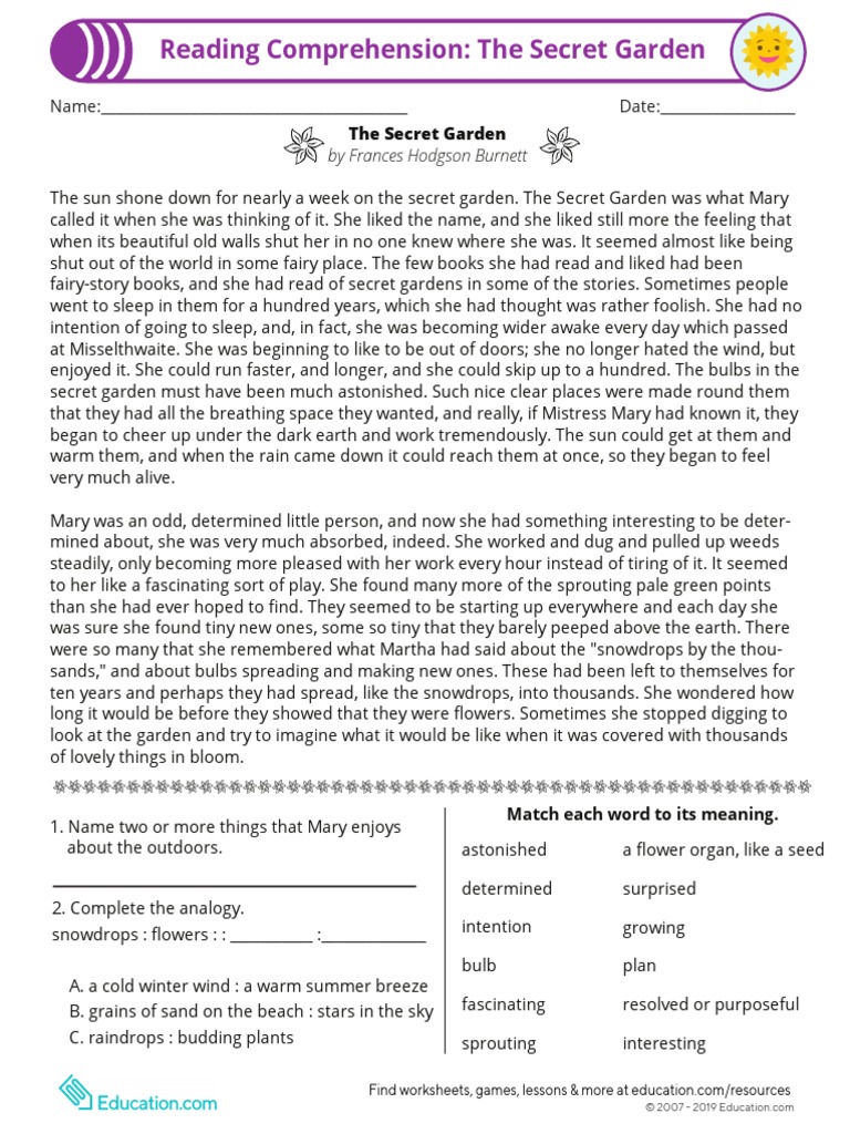 Secret Garden Reading Comprehension | PDF | The Secret Garden