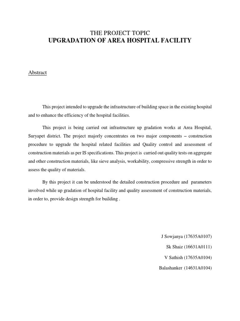 Upgradation of Area Hospital Facility: The Project Topic | PDF