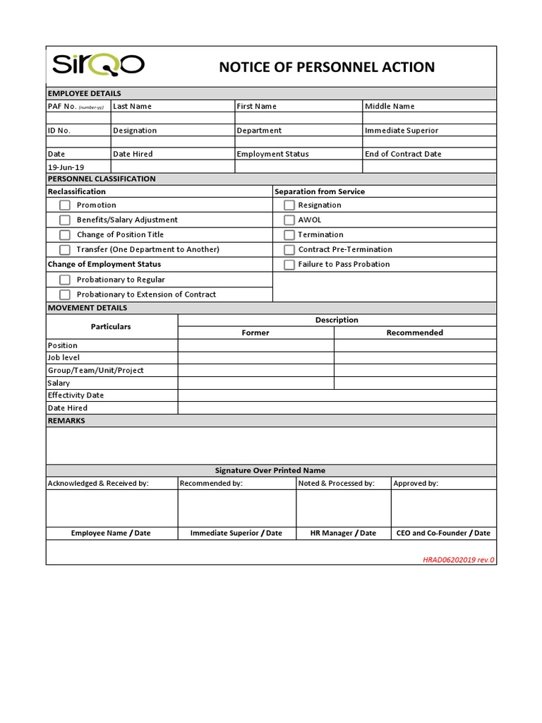 Personnel Action Form | PDF