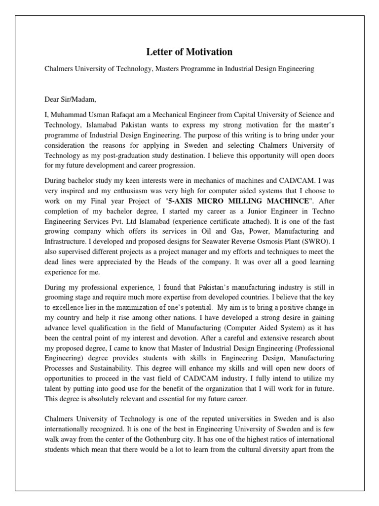 Letter of Motivation | Academic Degree | Sweden