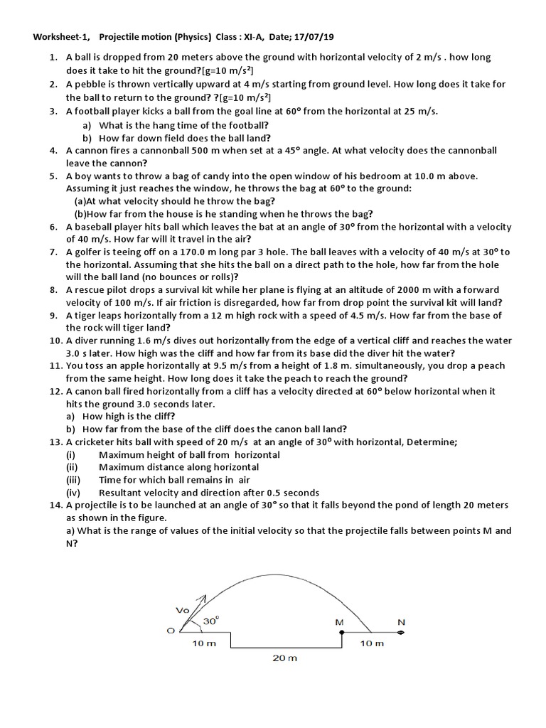 Projectile Worksheet - 1 | PDF | Projectiles | Physics