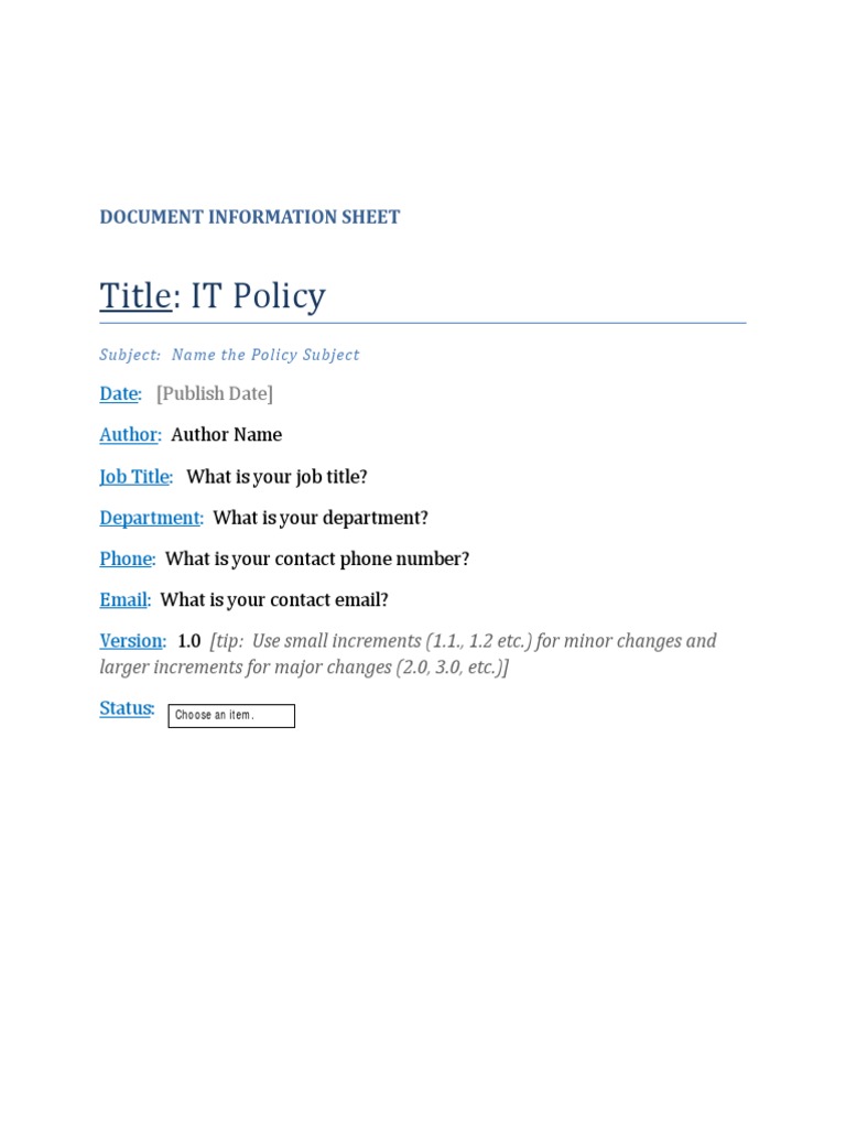 IT Policy Template | PDF | Scope (Computer Science) | Variable ...