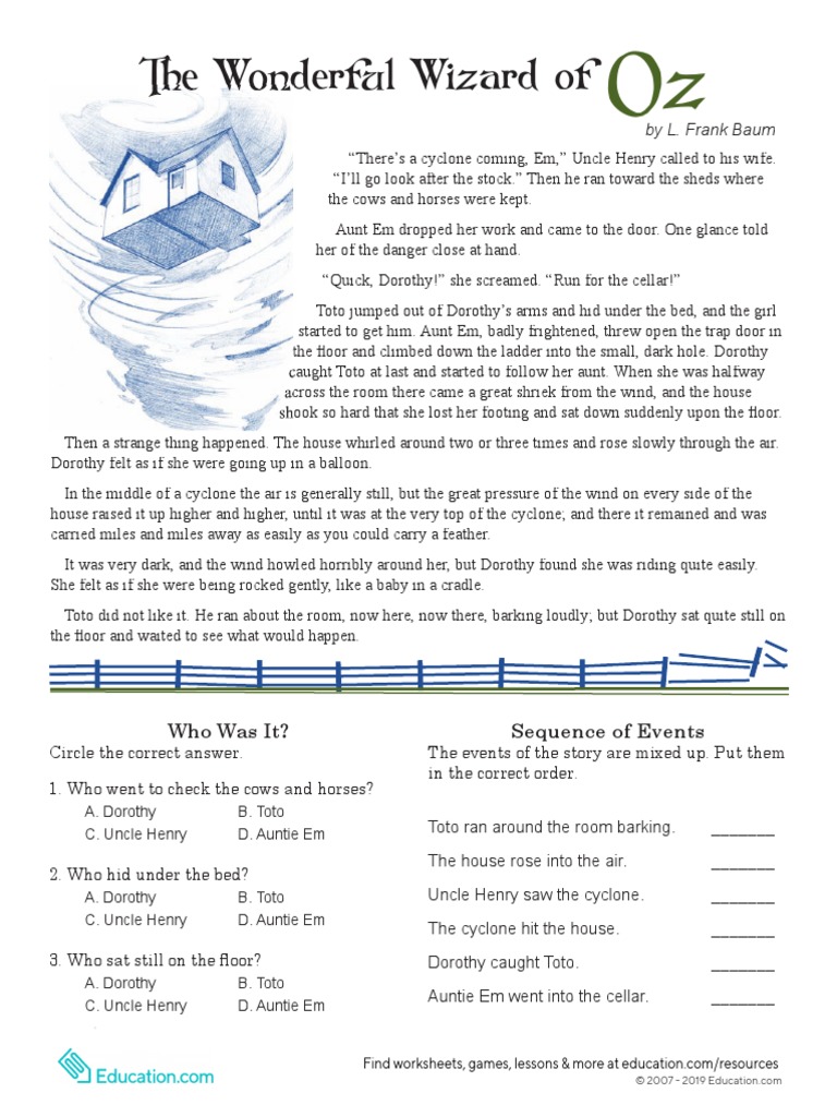 Reading Comprehension Wizard of Oz | PDF | Aunt Em | Dorothy Gale
