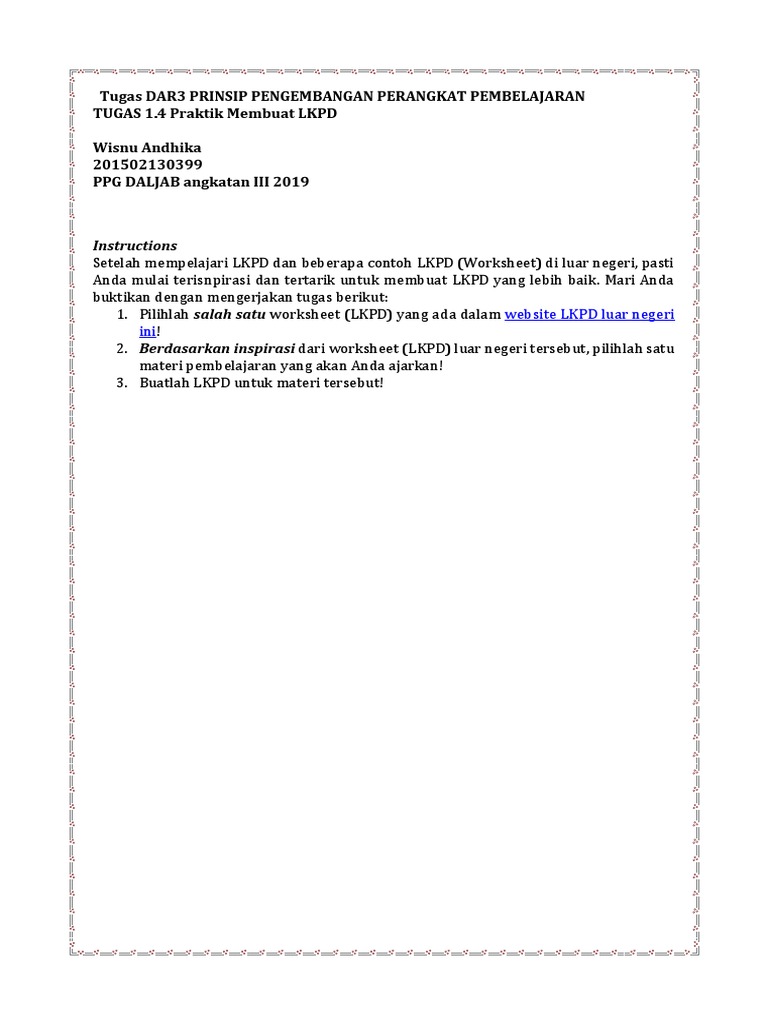Tugas Dar3 Pengembangan Perangkat Pembelajaran - Membuat LKPD | PDF