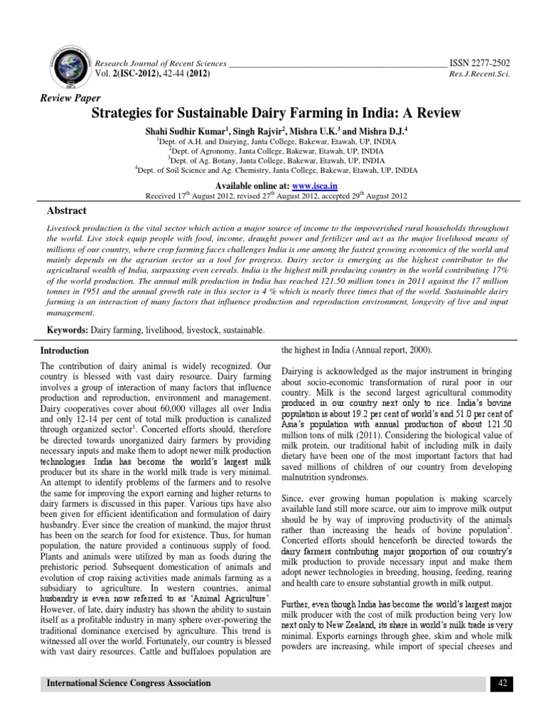 Sustainable Dairy Farming Strategies in India | PDF | Agriculture | Milk