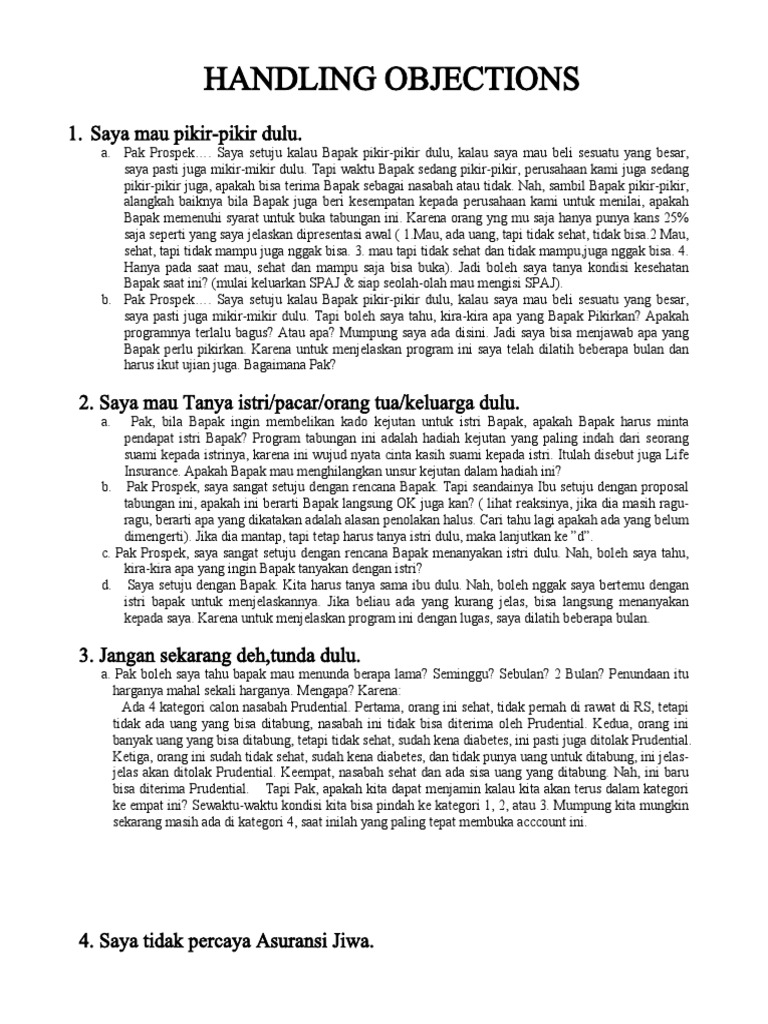 35 Macam Penolakkan & Handling Objection | PDF