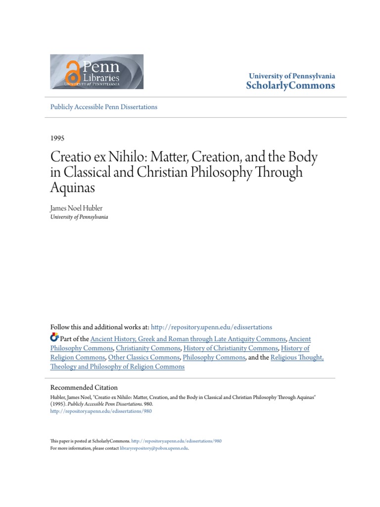 Creatio Ex Nihilo - Matter Creation and The Body in Classical An | PDF ...