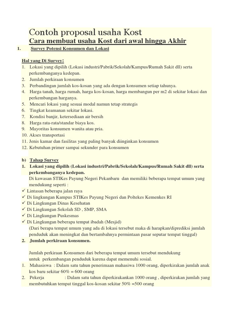 Contoh Proposal Usaha Kost | PDF