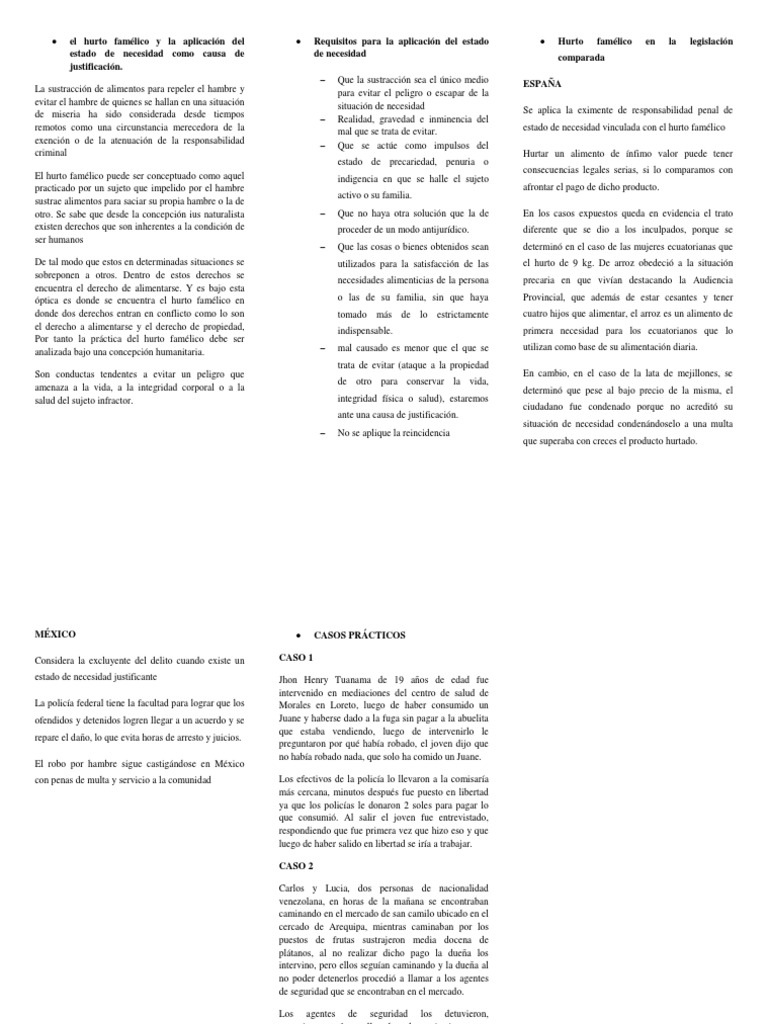 El Hurto Famélico y La Aplicación Del Estado de Necesidad Como Causa de ...