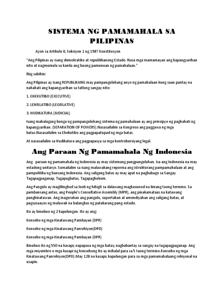 Sistema NG Pamamahala Sa Pilipinas | PDF