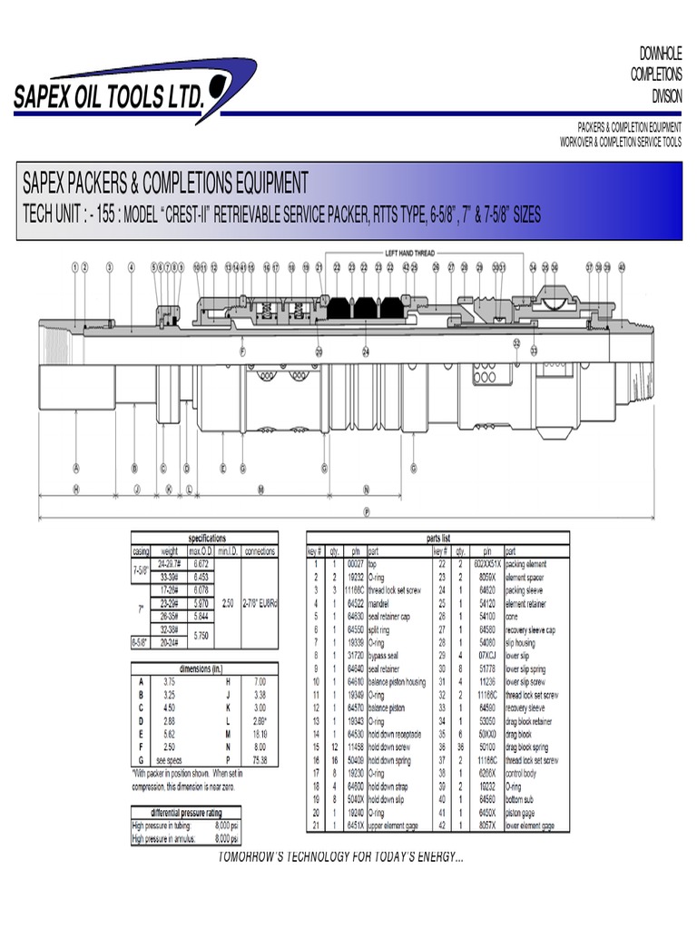 Packer 7in Crest-II Sapex Spec | PDF | Screw | Piston