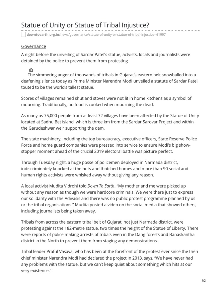 Statue of Unity or Statue of Tribal Injustice | PDF | Social Conflict ...