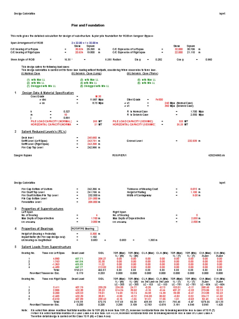 Sangrur Bypass Pier Design Calculation | PDF | Deep Foundation ...