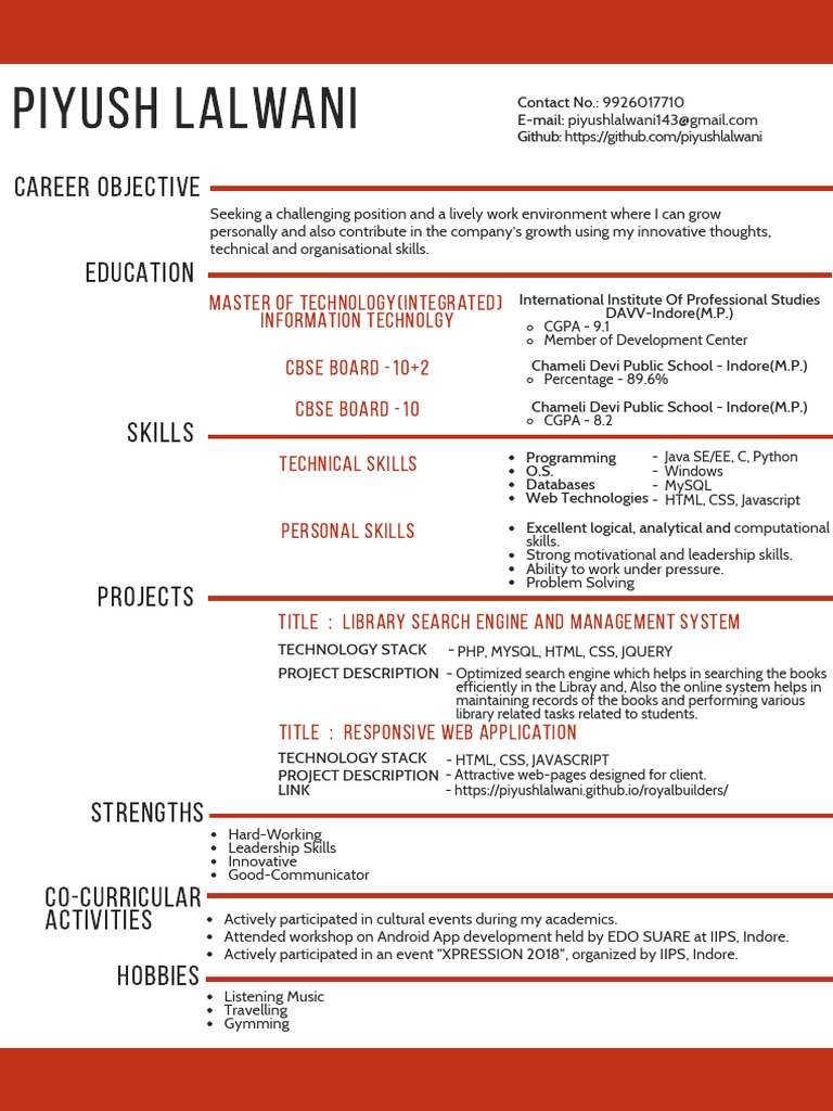 Piyush Lalwani: Career Objective Education | PDF | Web Application | Java Script