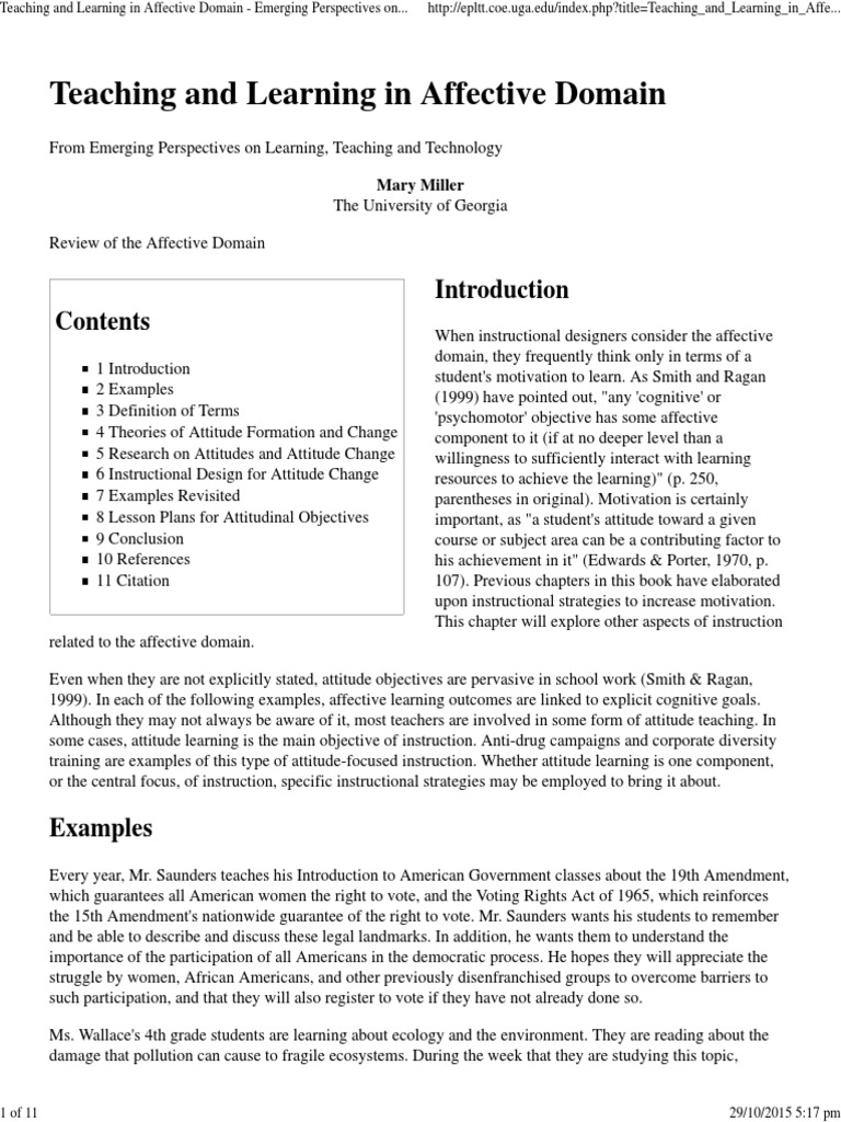 Affective Domain in Instructional Design | PDF | Attitude (Psychology ...