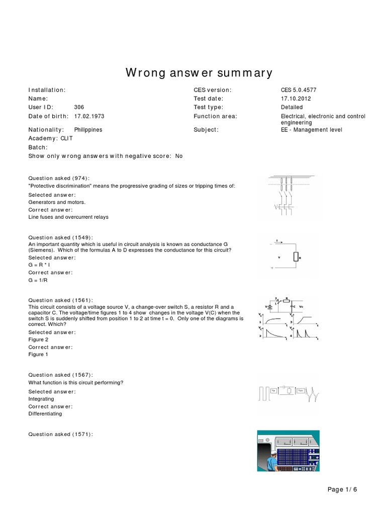 CES Wrong Answer Summary PDF | PDF | Control Theory | Control System