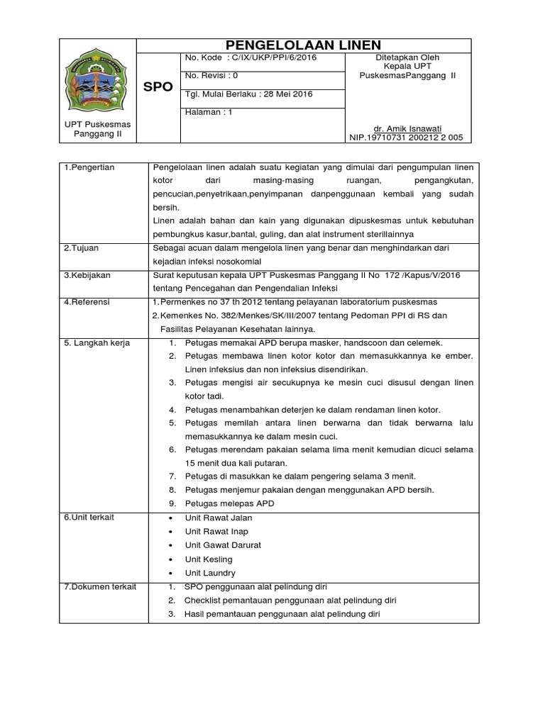 Sop Ppi Pengelolaan Linen | PDF | Pengembangan Diri
