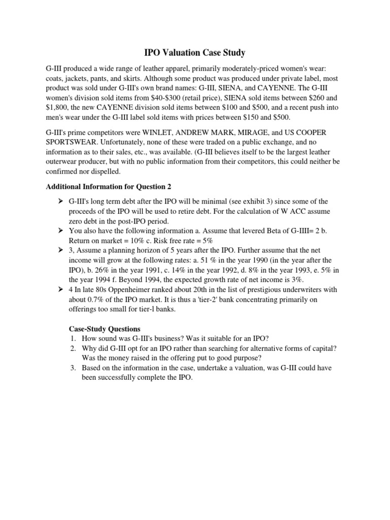 IPO Valuation Case Study | PDF