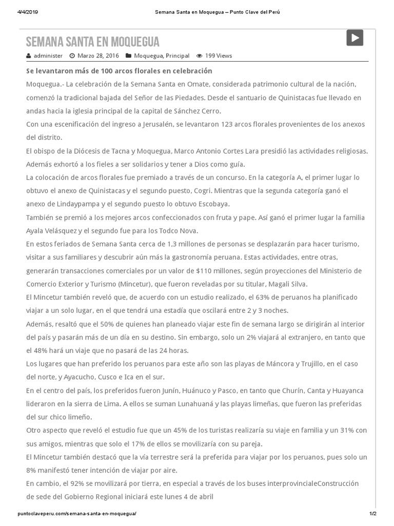 Semana Santa en Moquegua - Punto Clave Del Perú | PDF | Perú | Lima