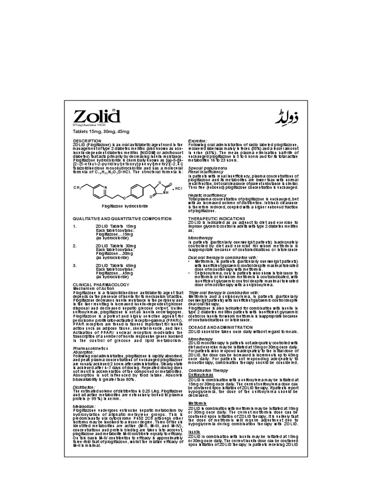 Zolid Tab Leaflet Pakistan | PDF | Hypoglycemia | Diabetes Management