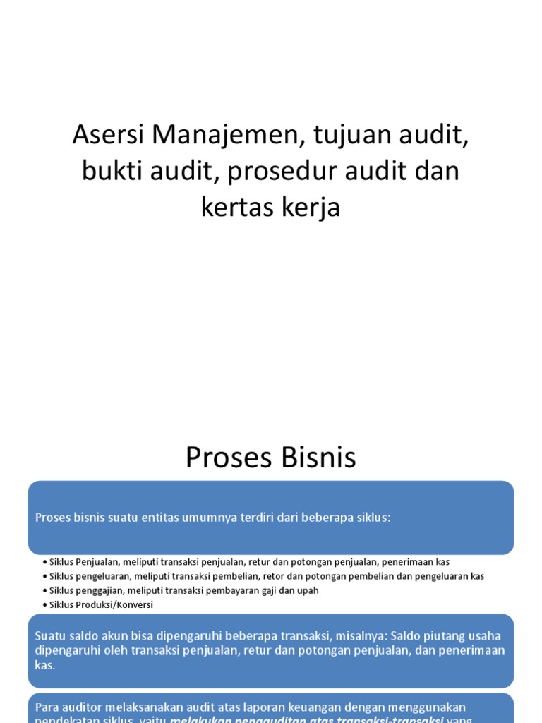 Asersi Manajemen, Tujuan Audit, Bukti Audit | PDF
