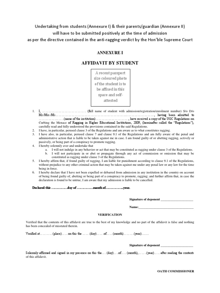Anti Ragging Affidavit | PDF | Affidavit | Virtue