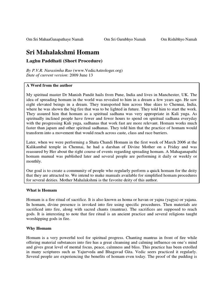 Lakshmi Homam Kannada | PDF | Religion And Belief
