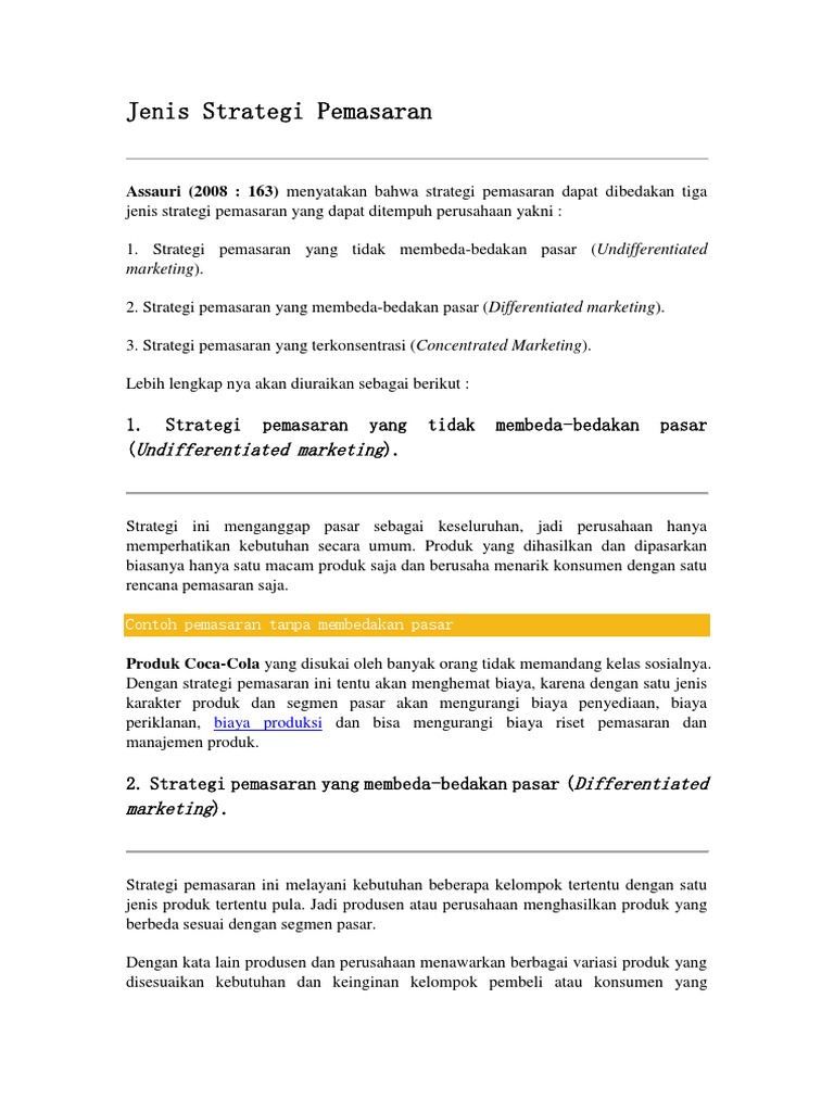 Jenis Strategi Pemasaran | PDF