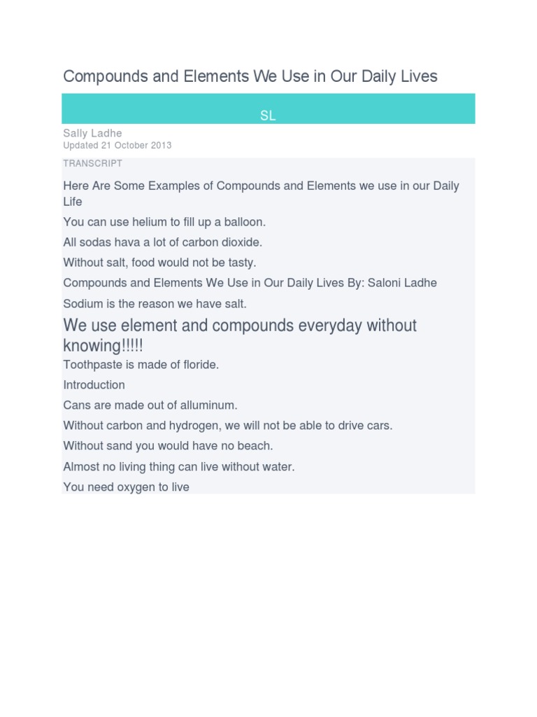 Daily Life: Essential Compounds & Elements | PDF