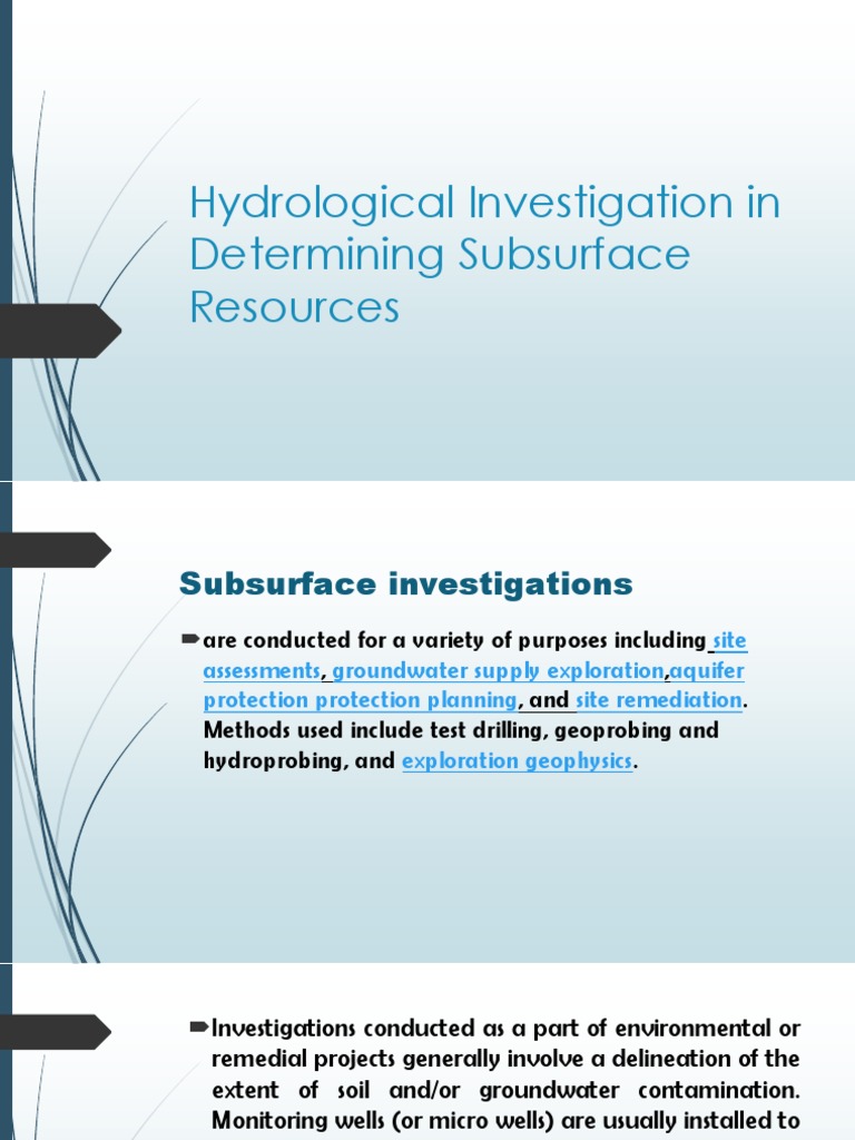 Hydrological Investigation Subsurface | PDF | Aquifer | Groundwater