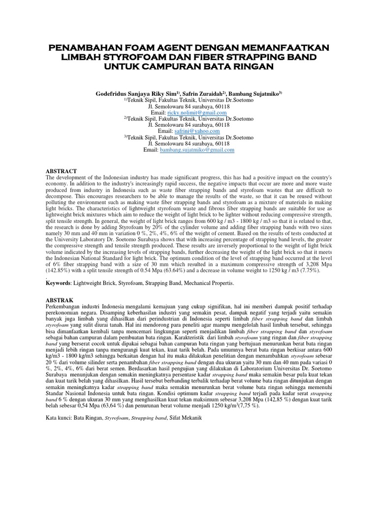 Penambahan Foam Agent Dengan Memanfaatkan Limbah Styrofoam Dan Fiber ...