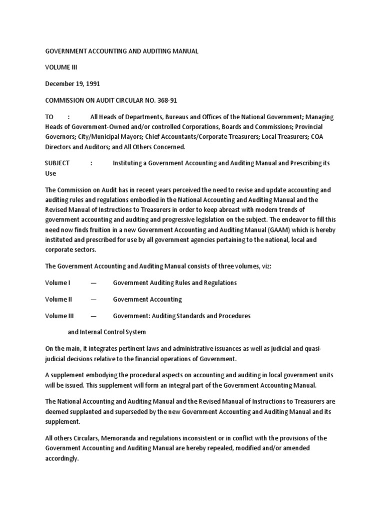 GOVERNMENT ACCOUNTING AND AUDITING MANUAL - GAAM Volume 3 PDF | PDF ...
