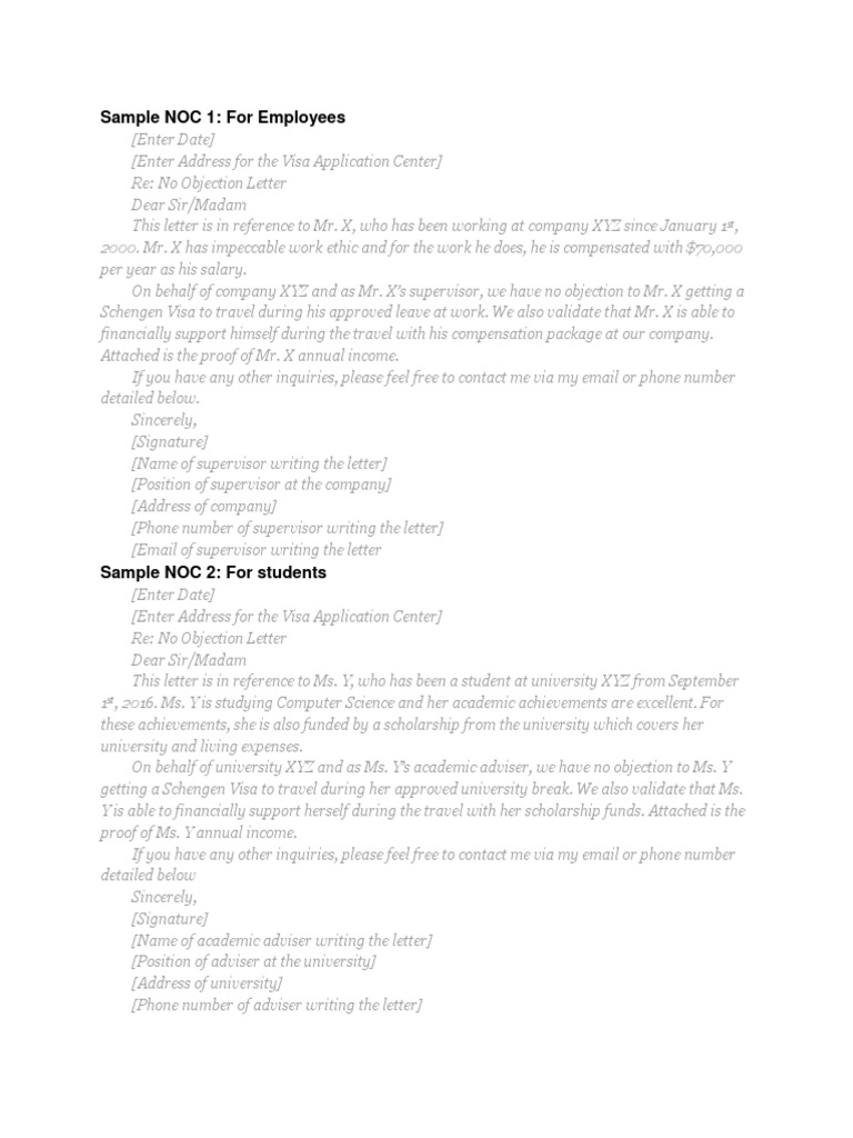 Sample NOC 1: For Employees | PDF