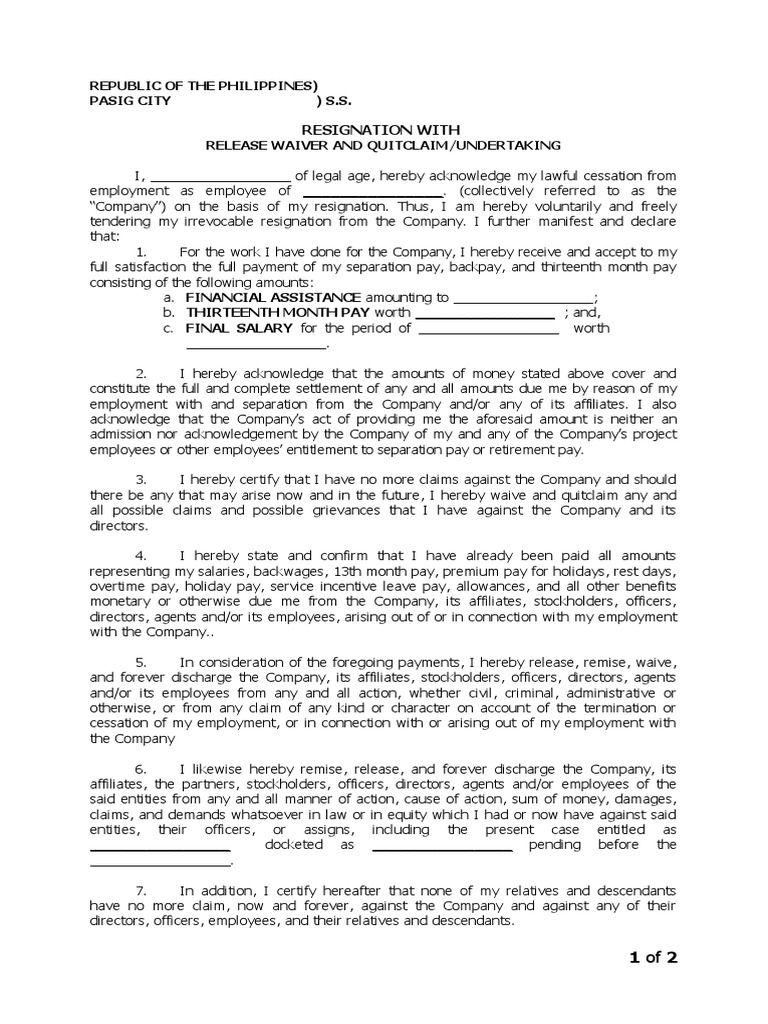 Sample Quitclaim | PDF | Employment | Salary