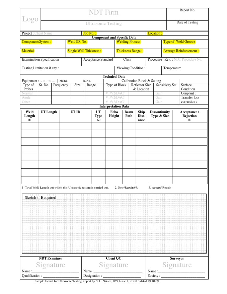 091118 Ultrasonic Testing Report Format Based on IACS | Nondestructive ...