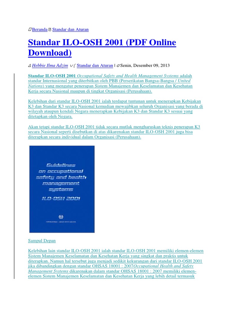 Standar ILO-OSH 2001 K3 Internasional | PDF | Pengelolaan Keuangan & Uang | Sains & Matematika