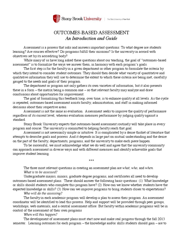 Outcomes-Based Assessment: An Introduction and Guide | PDF ...