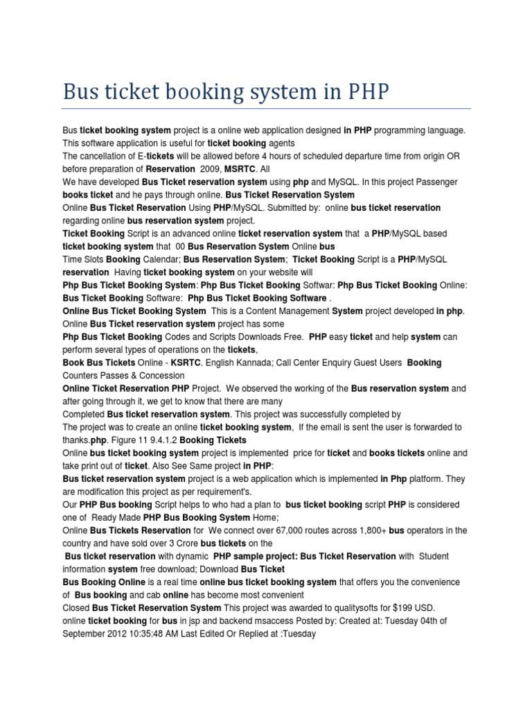 Bus Ticket Booking System in PHP | PDF | Php | Ticket (Admission)