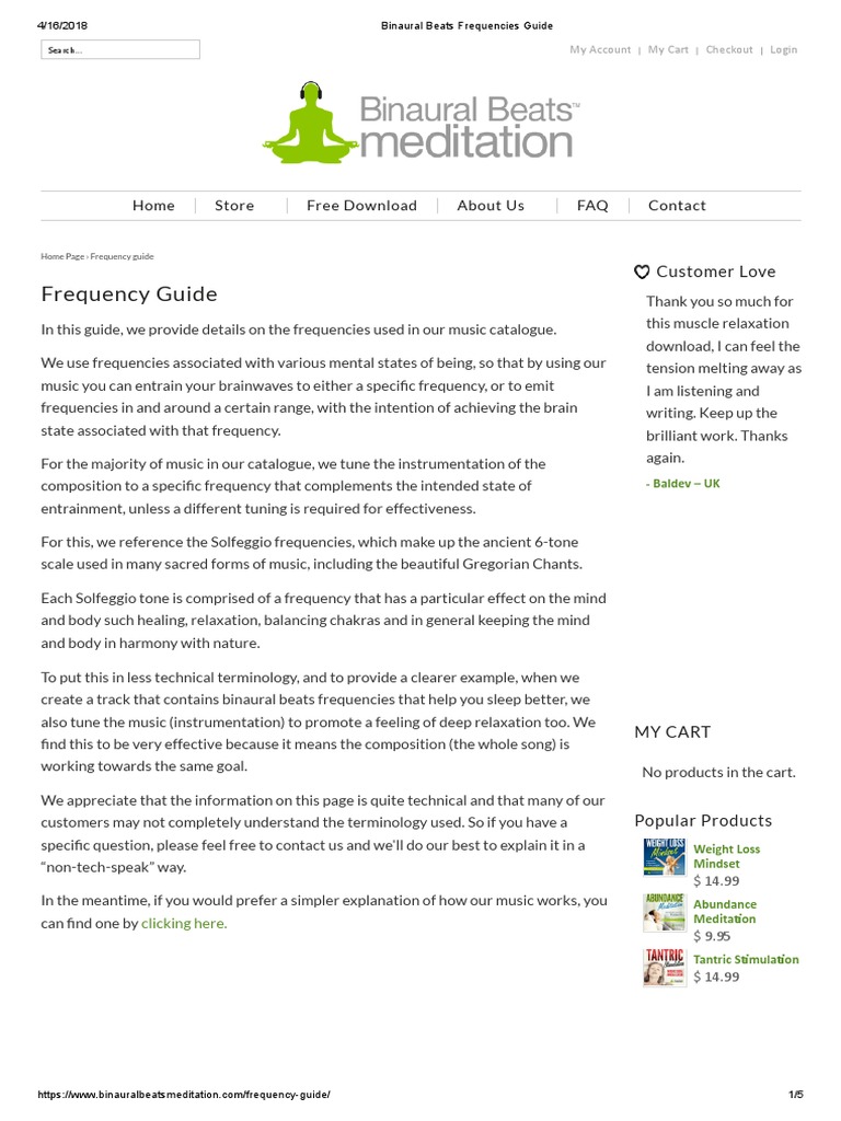 Binaural Beats Frequencies Guide | PDF | Relaxation (Psychology) | Hertz