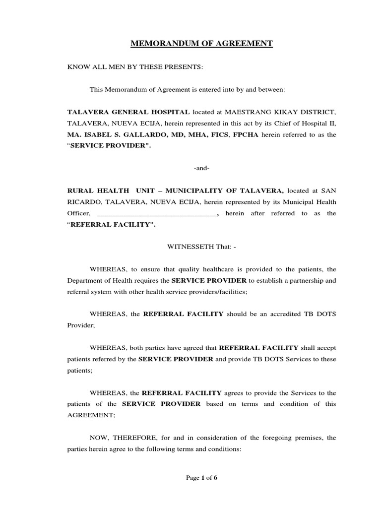 Sample TB DOTS MOA | PDF | Health Care | Common Law