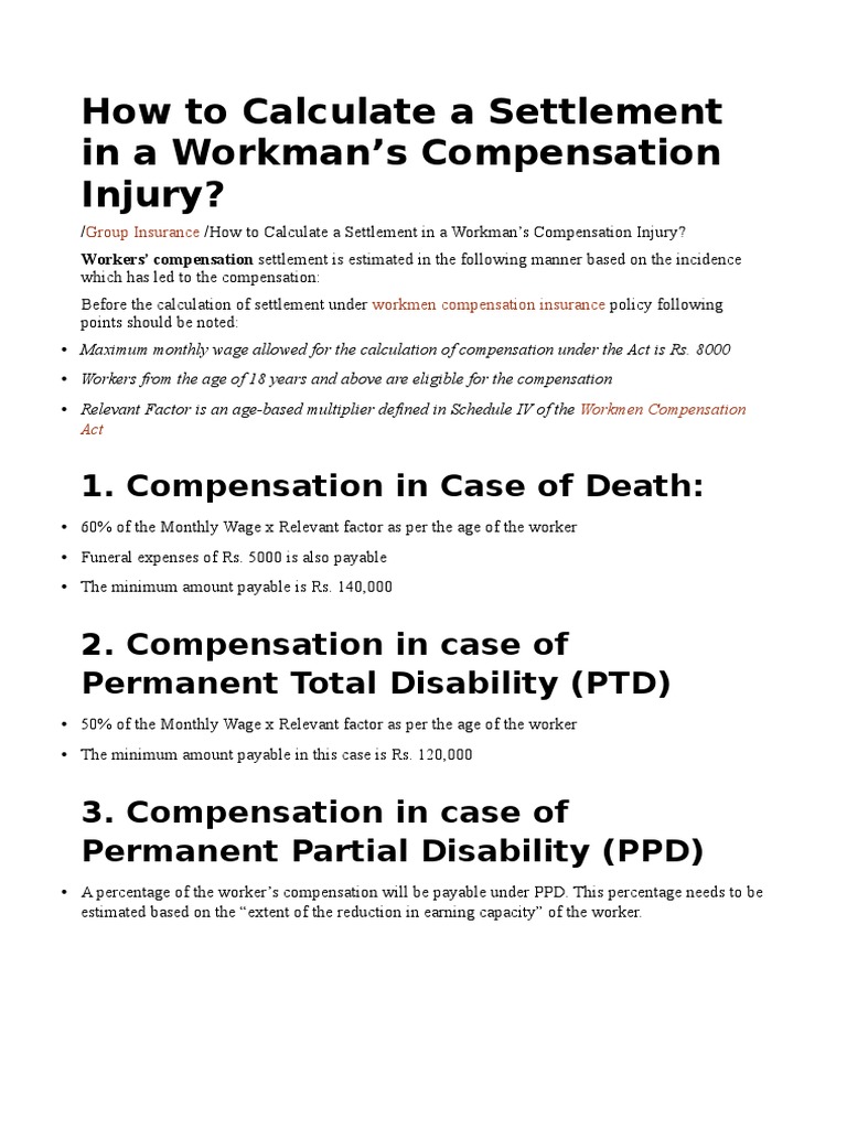 How To Calculate A Settlement in A Workman's Compensation Injury? | PDF ...