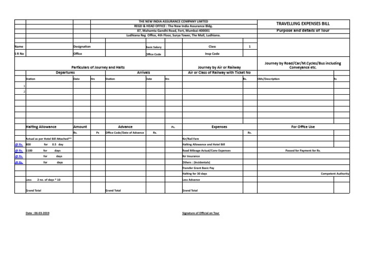 TE TA Bill Format | PDF | Land Transport | Public Transport