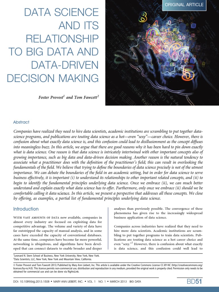 Data Science and Its Relationship To Big Data and Data-Driven Decision ...