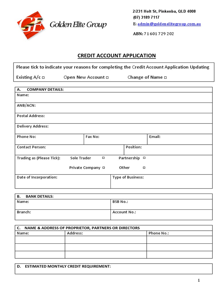 Credit Account Application Form | PDF | Credit | Finance & Money Management